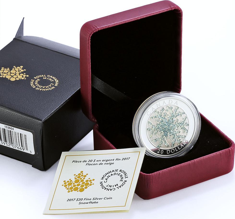Canada 20 dollars Holidays Emerald Crystal Snowflake proof silver coin 2017 | MA-Shops