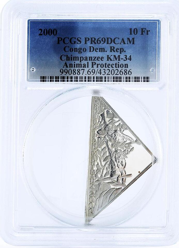 Congo 10 francs Animal Protection Chimpanzee Fauna PR69 PCGS silver ...