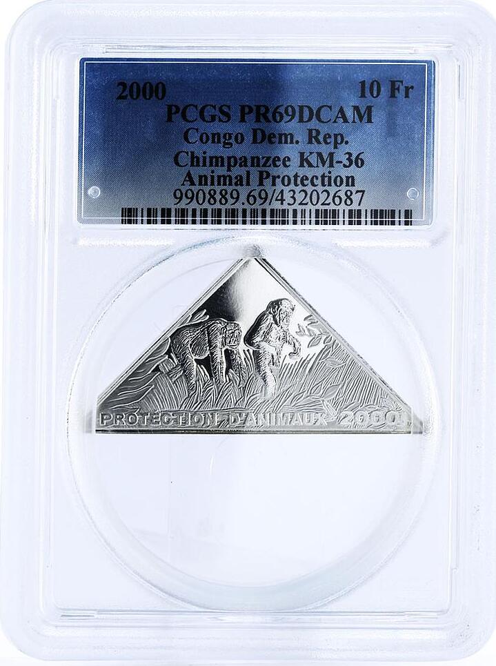 Congo 10 francs Animal Protection Chimpanzee Fauna PR69 PCGS silver ...