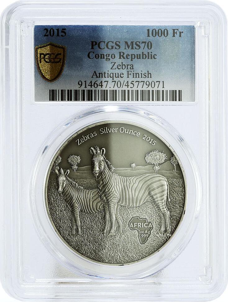 Congo 1000 francs African Wildlife Zebra Animals Fauna MS70 PCGS Ag ...