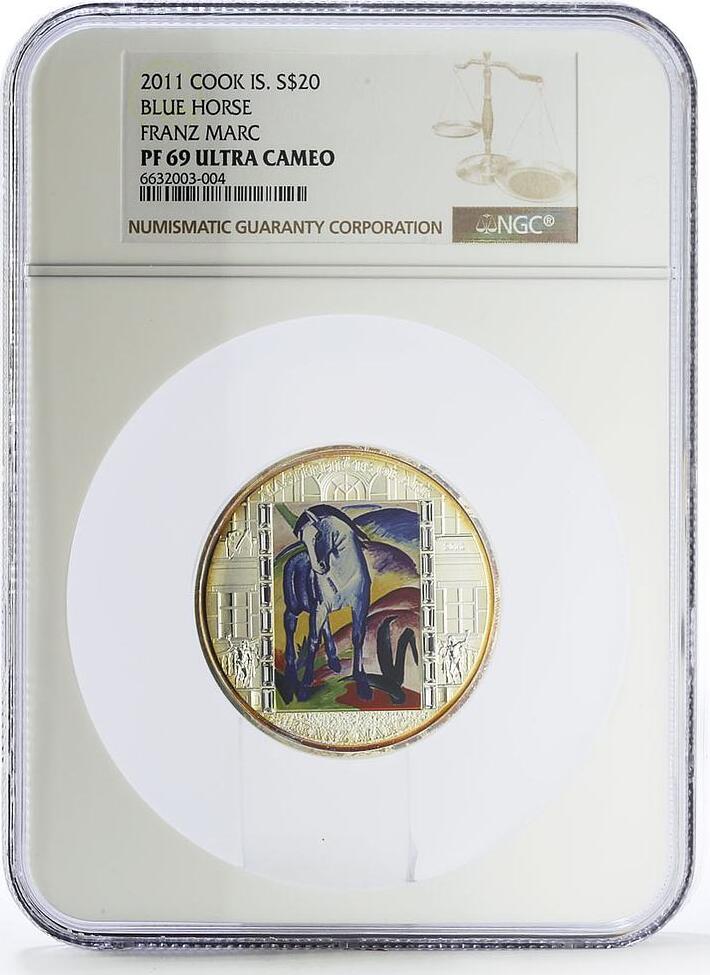 Cook Islands 20 dollars Franz Marc Art Blue Horse PF69 NGC silver coin ...
