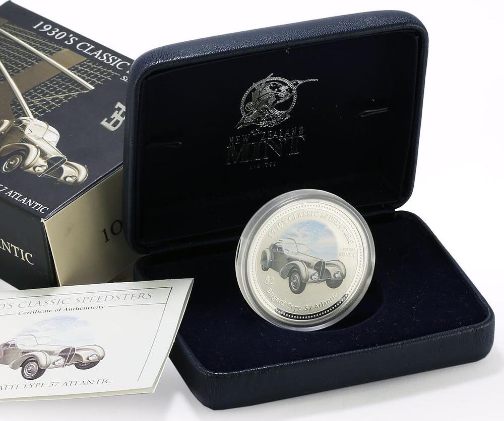 Cook Islands 2 dollars Bugatti Type 57 Atlantic Speedsters Cars silver ...