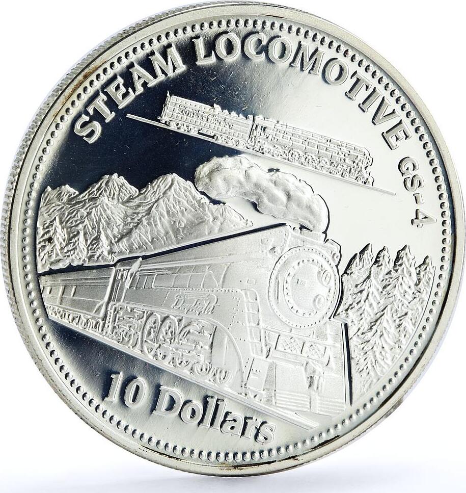 Cook Islands 10 dollars Trains Railways GS-4 Steam Locomotive silver ...