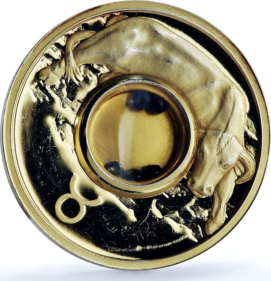 Cook Islands 1 dollar Gemstone Zodiac Signs series Taurus gilded Ag ...