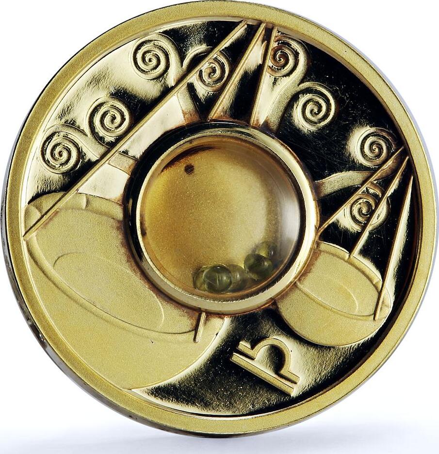Cook Islands 1 dollar Gemstone Zodiac Signs series Libra gilded silver ...