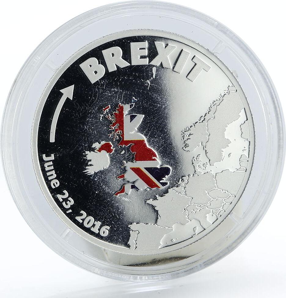 Cook Islands 1 dollar British Brexit Leaving the EU colored silver coin ...