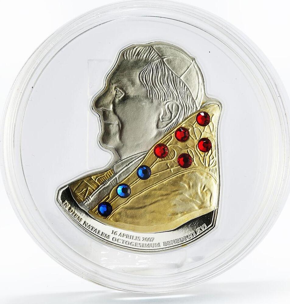 Cook Islands 5 dollars 80 Anniversary of Pope Benedict XVI silver coin ...