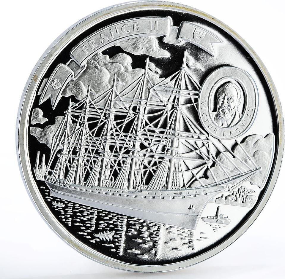 Cook Islands 5 dollars Tall Ships France II Ship Clipper silver coin ...