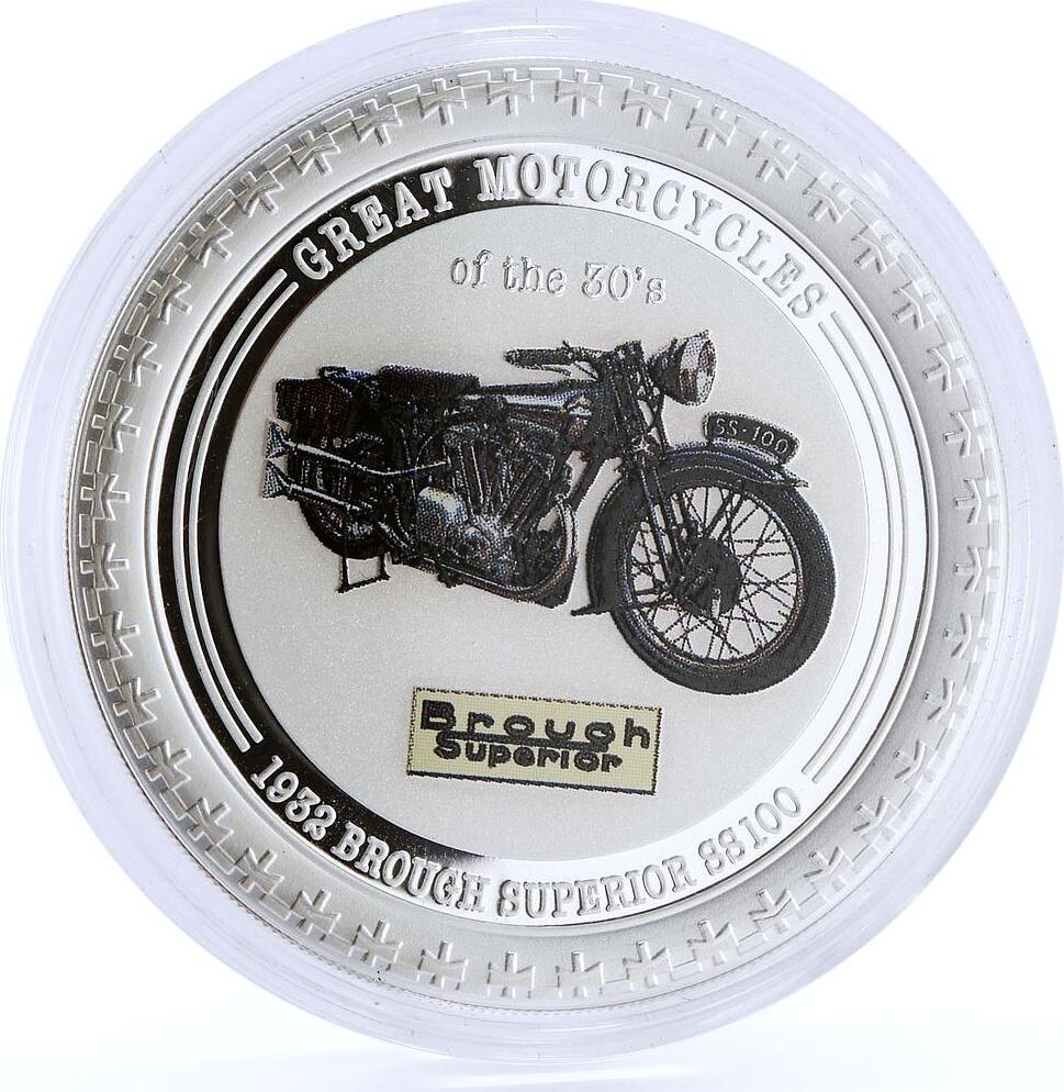 Cook Islands 2 dollars Great Motorcycles of 30s Brough Bike silver coin ...