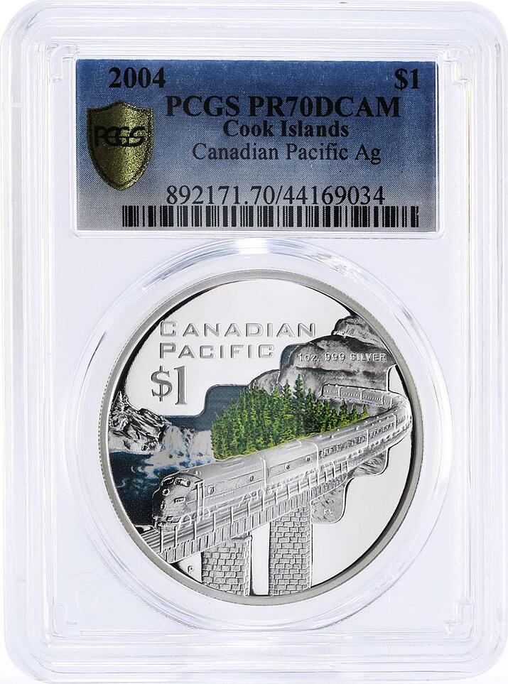 Cook Islands 1 dollar Canadian Pacific Train PR70 PCGS colored silver ...