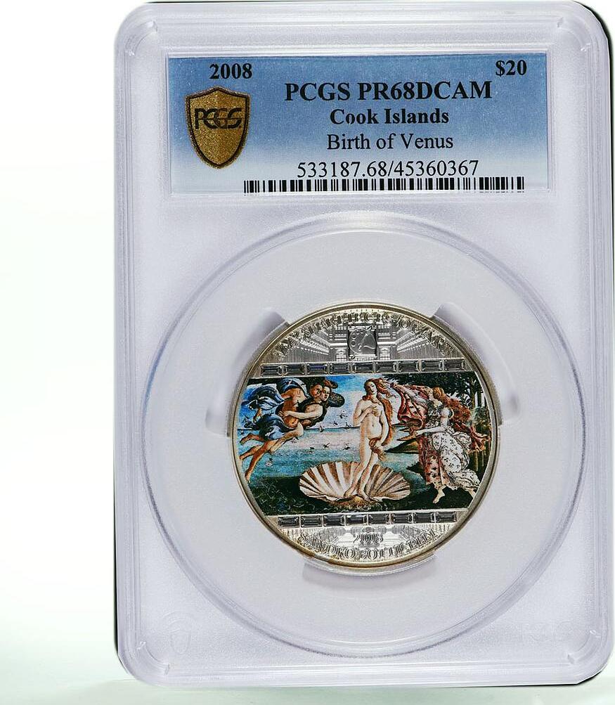Cook Islands 20 dollars Sandro Botticelli Birth of Venus PR68 PCGS Ag ...