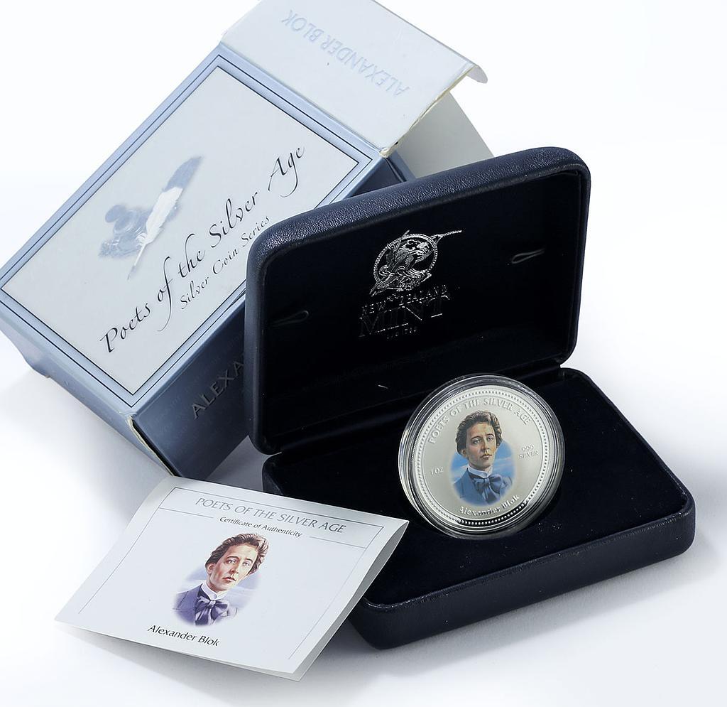 Cook Islands 2 dollars The Silver Age Poet Alex Blok colored silver ...