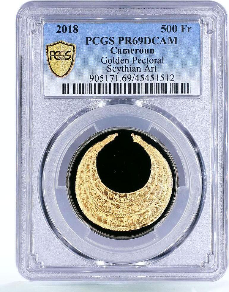 Cameroon 500 francs Golden Pectoral Scytian Art PR69 PCGS silver coin ...