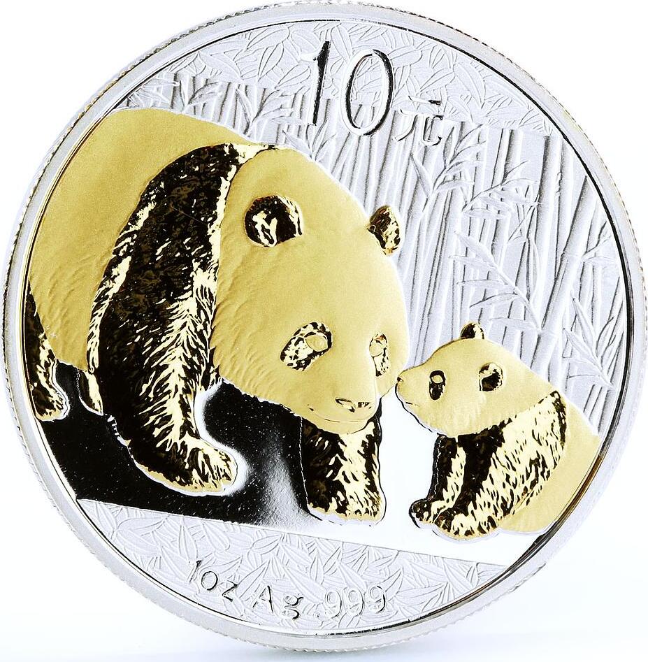 China 10 yuan Giant Panda Family Bamboo Forest gilded silver coin 2011 ...