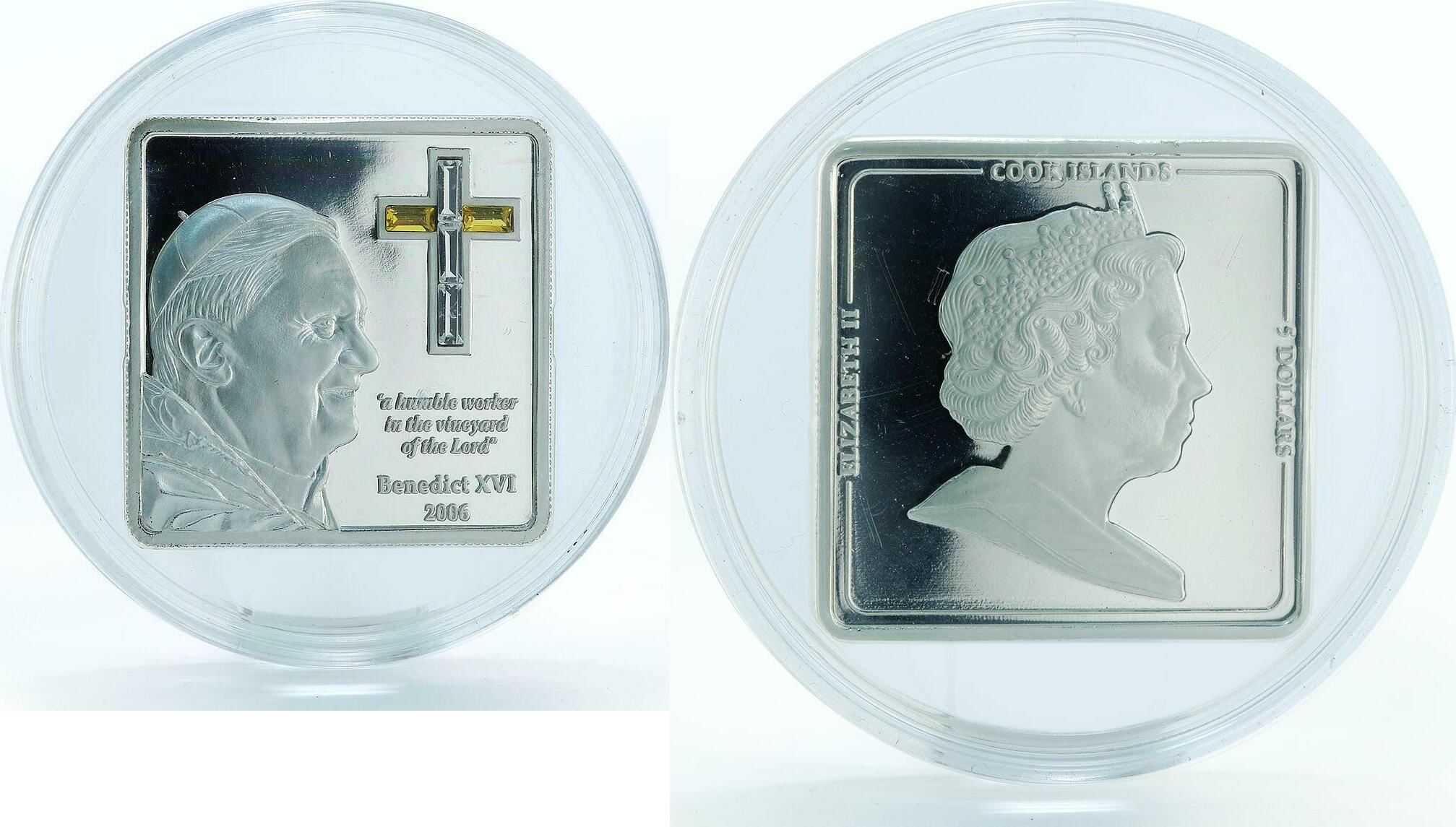 Cook Islands 5 dollars Pope Benedict XVI silver coin 2006 Proof | MA-Shops