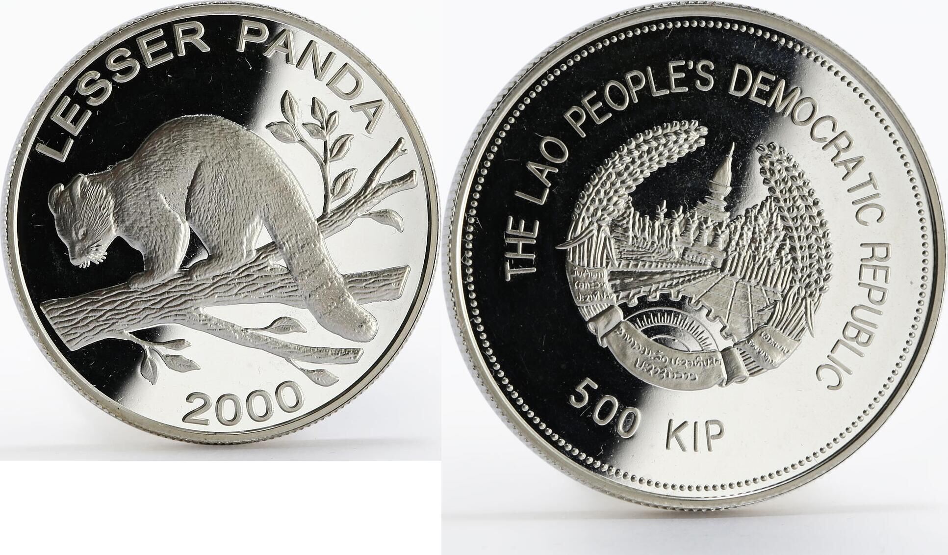 Laos 500 kip Lesser Panda proof silver coin 2000 | MA-Shops