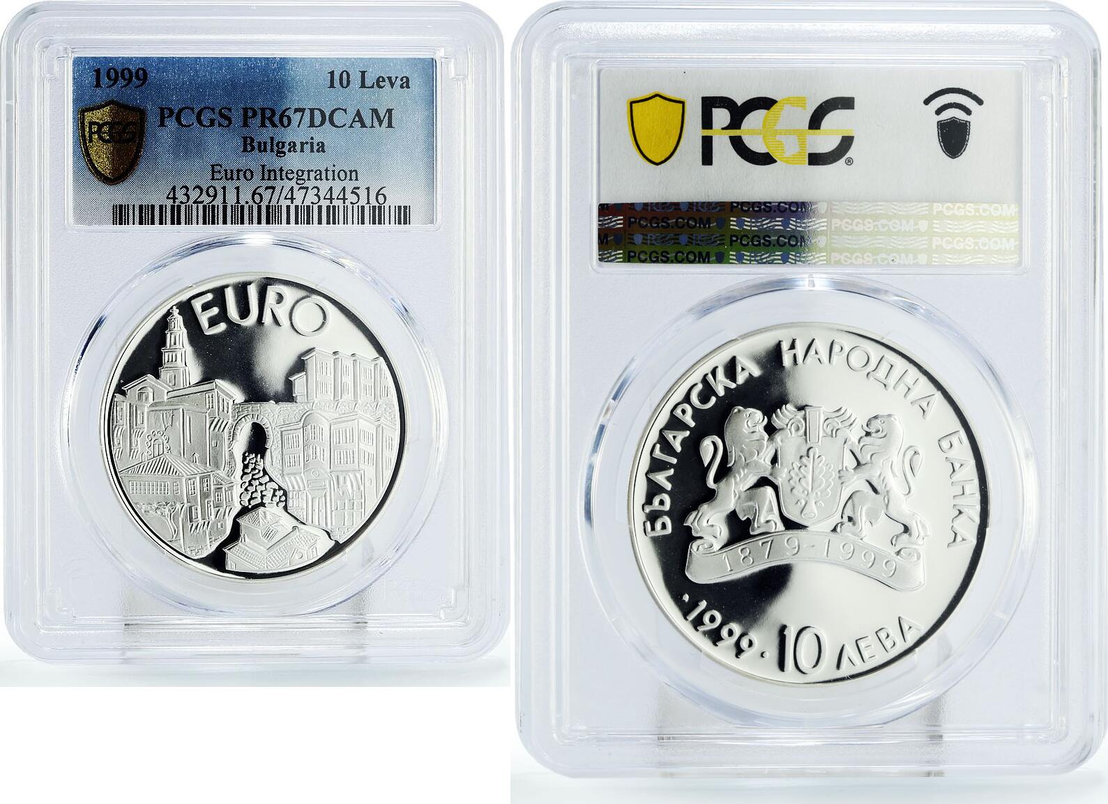 Bulgaria 10 leva Euro Integration Plovdiv City PR67 PCGS silver coin ...