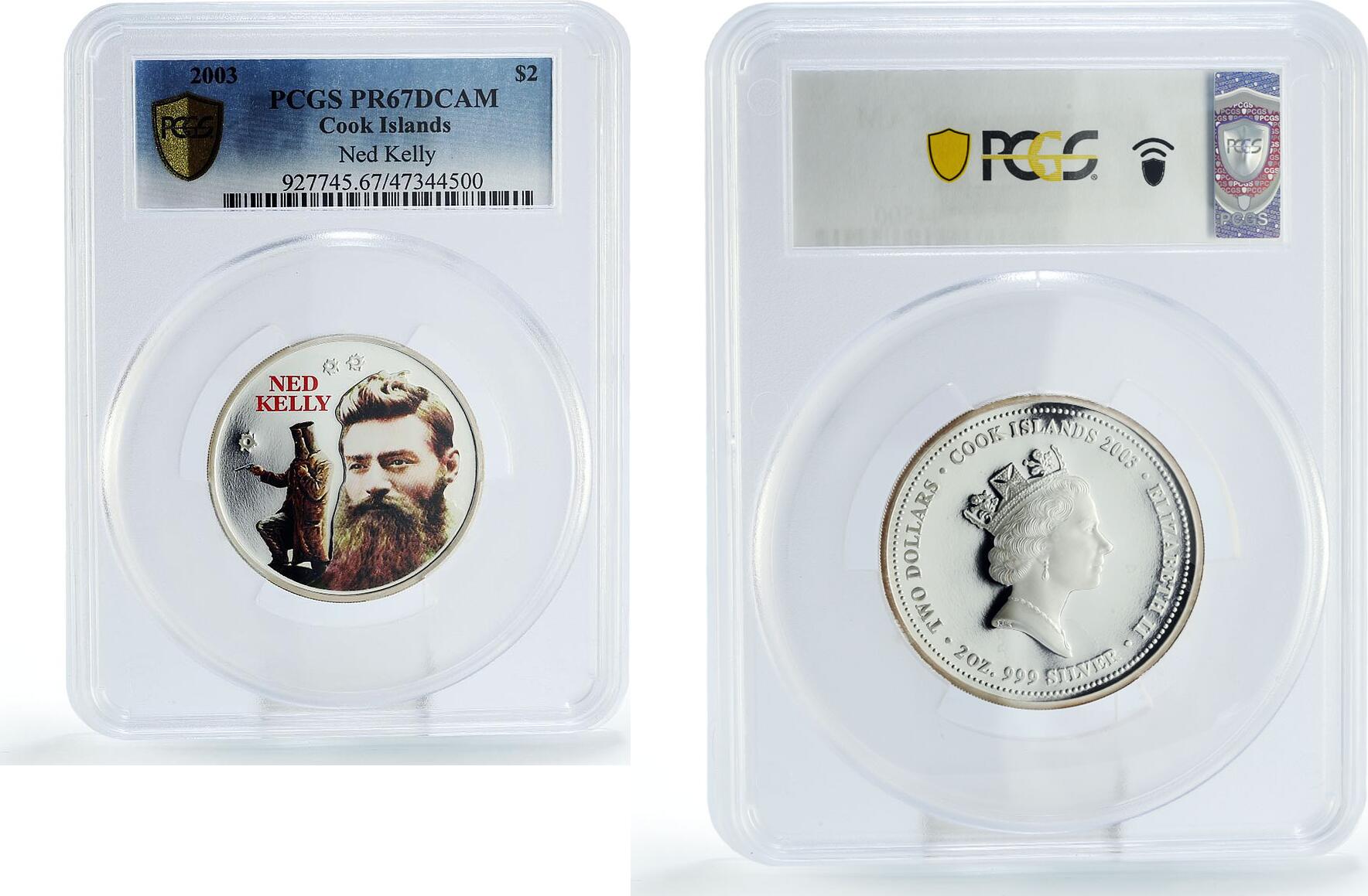 Cook Islands 2 dollars Bushranger Ned Kelly Head Facing PR67 PCGS ...