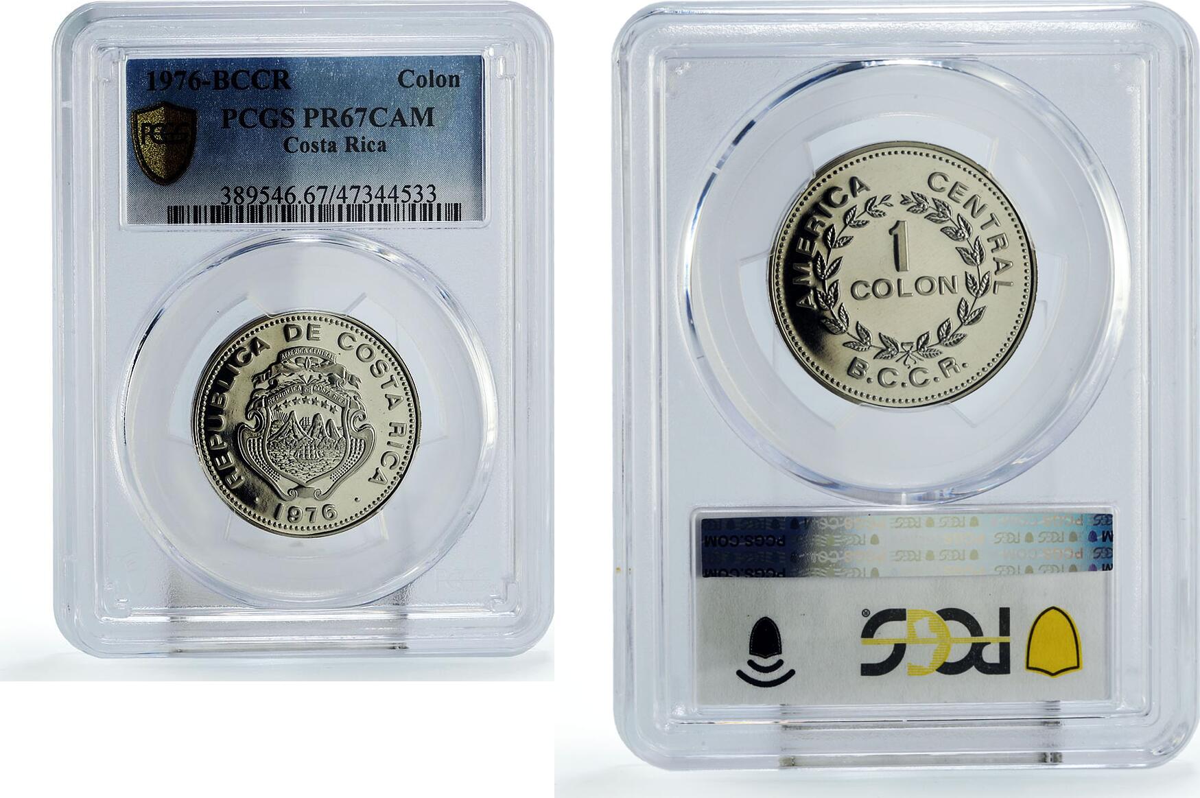 Costa Rica 1 colon State Coinage Coat of Arms PR67 PCGS CuNi coin 1976 ...