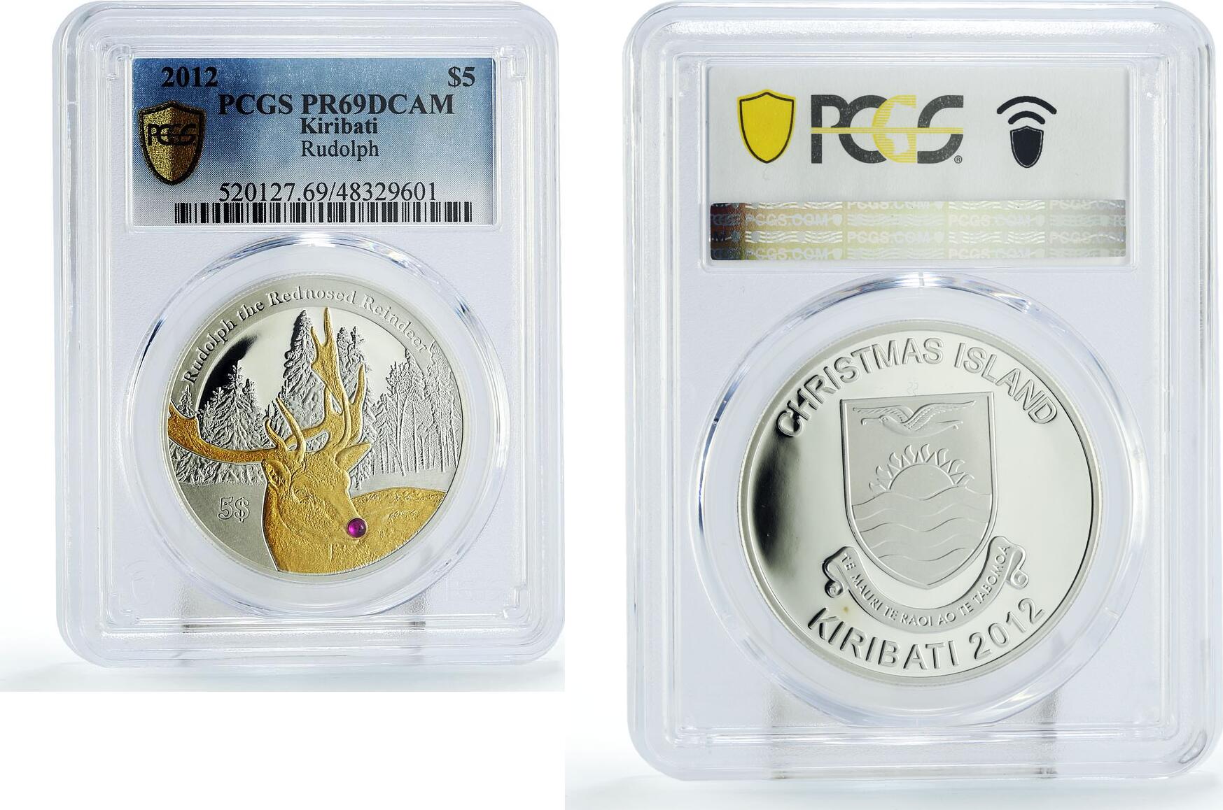 Kiribati 5 dollars Christmas Rednosed Reindeer Rudolph PR69 PCGS silver ...