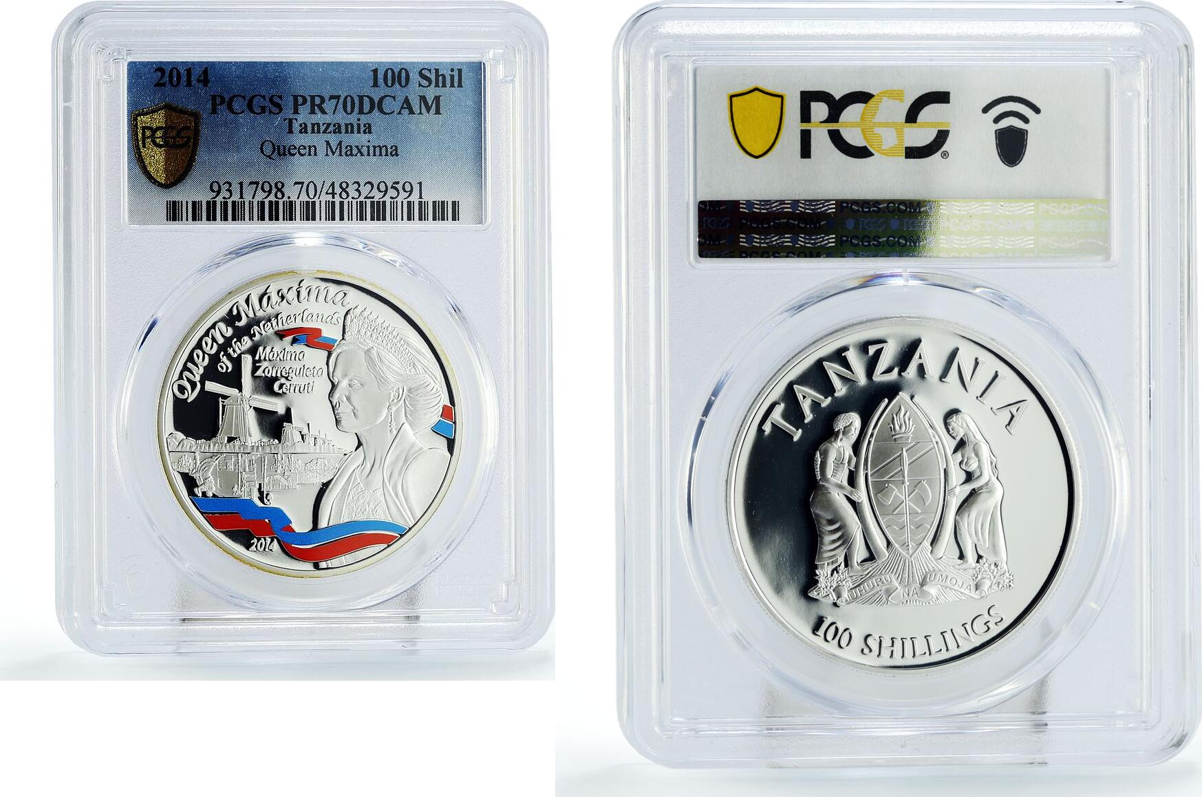 Tanzania 100 shillings Netherlands Queen Maxima Politics PR70 PCGS CuNi coin 2014 Proof | MA-Shops