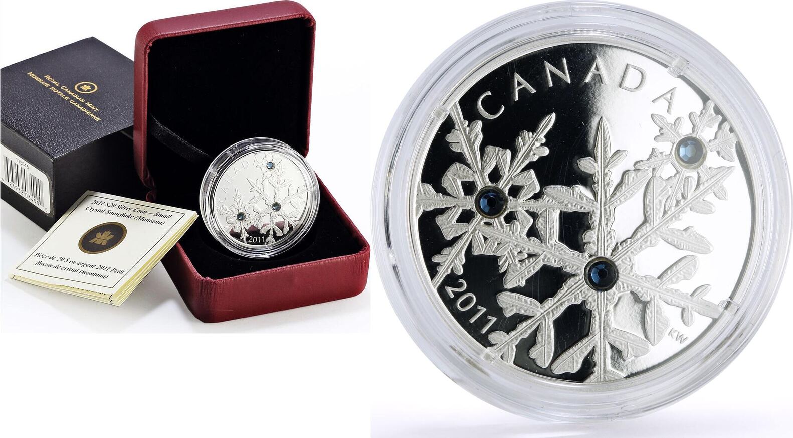 Canada 20 dollars Crystal Snowflake Blue Montana proof silver coin 2011 ...