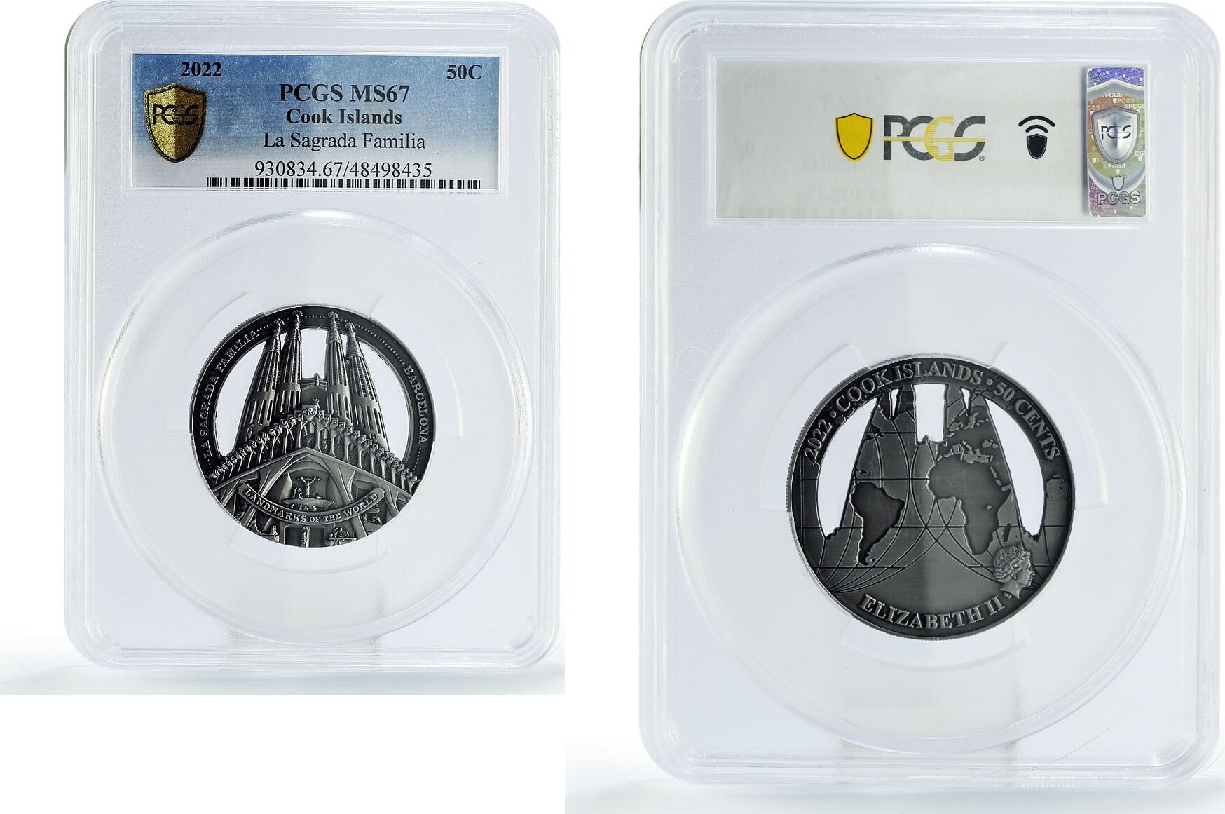 Cook Islands 50 cents Landmarks Spain Sagrada Familia Church MS67 PCGS ...