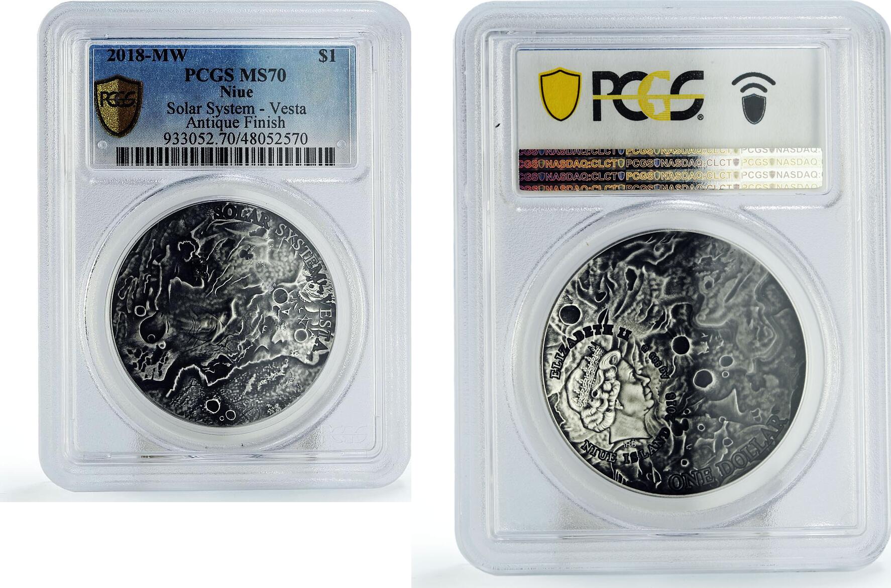 Niue 1 dollar Solar System Asteroid Vesta Space MS70 PCGS silver coin ...