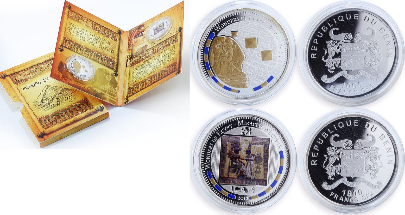 Benin set of 2 silver coins 1000 francs Wonders of Egypt Sphinx ...