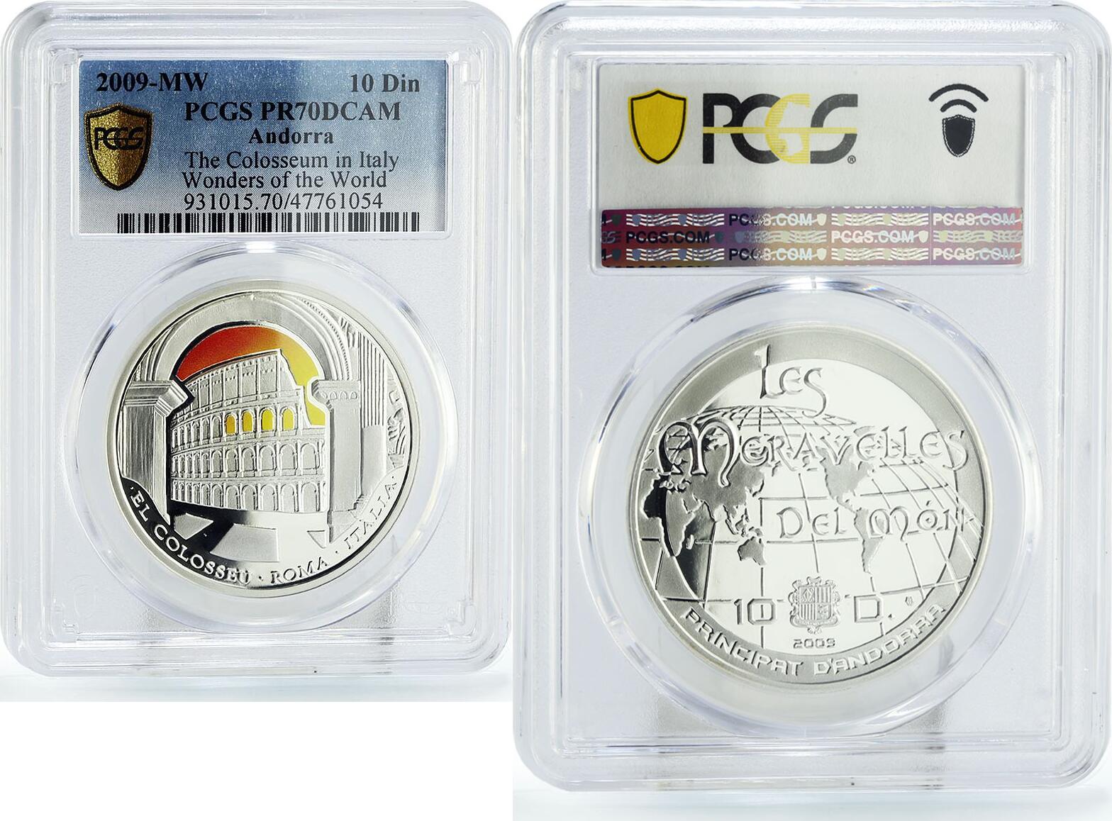 Andorra 10 diners World of Wonders Italy Colosseum PR70 PCGS silver ...