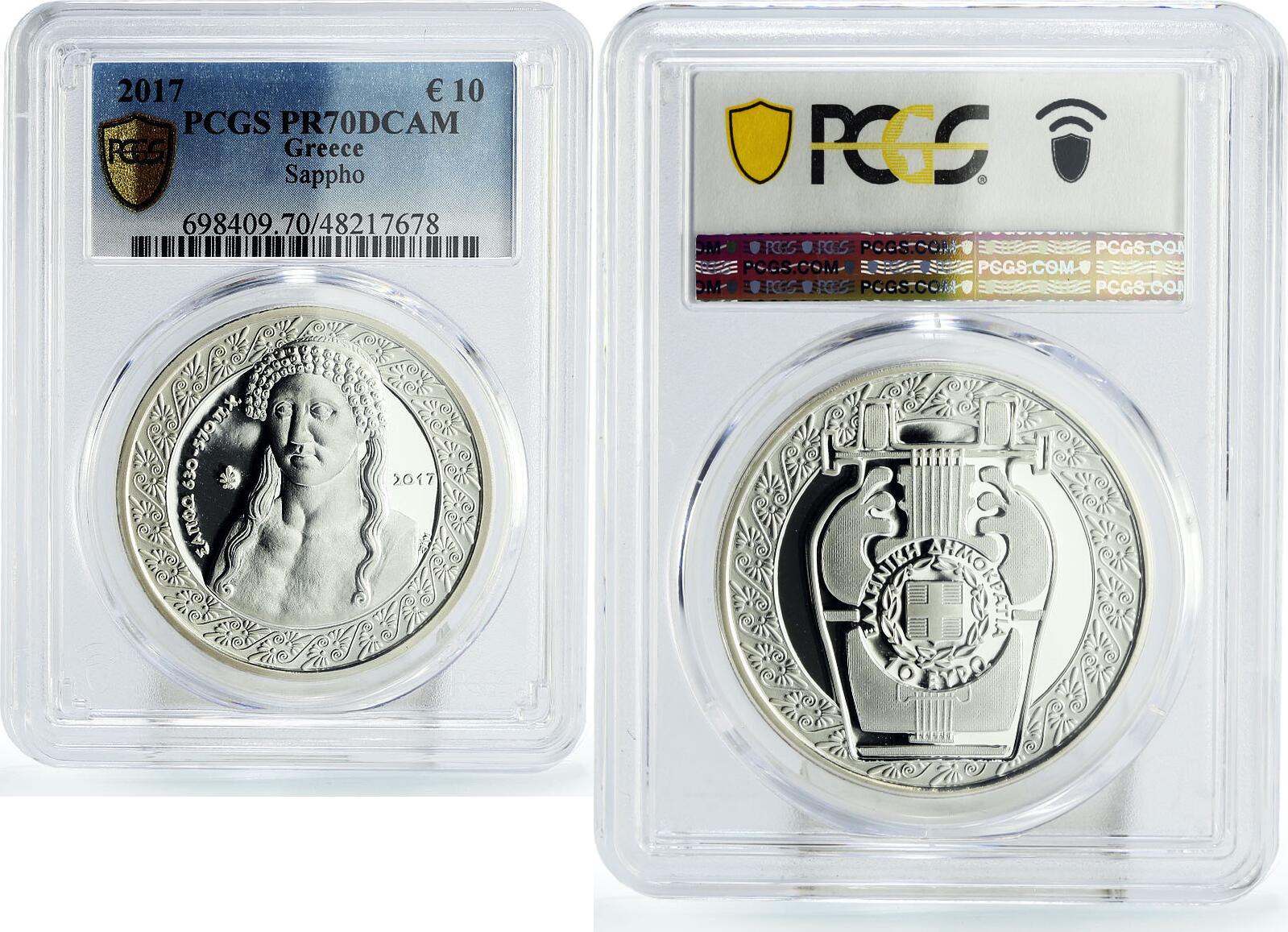 Greece 10 euro Greek Culture Poet Sappho Literature PR70 PCGS silver ...