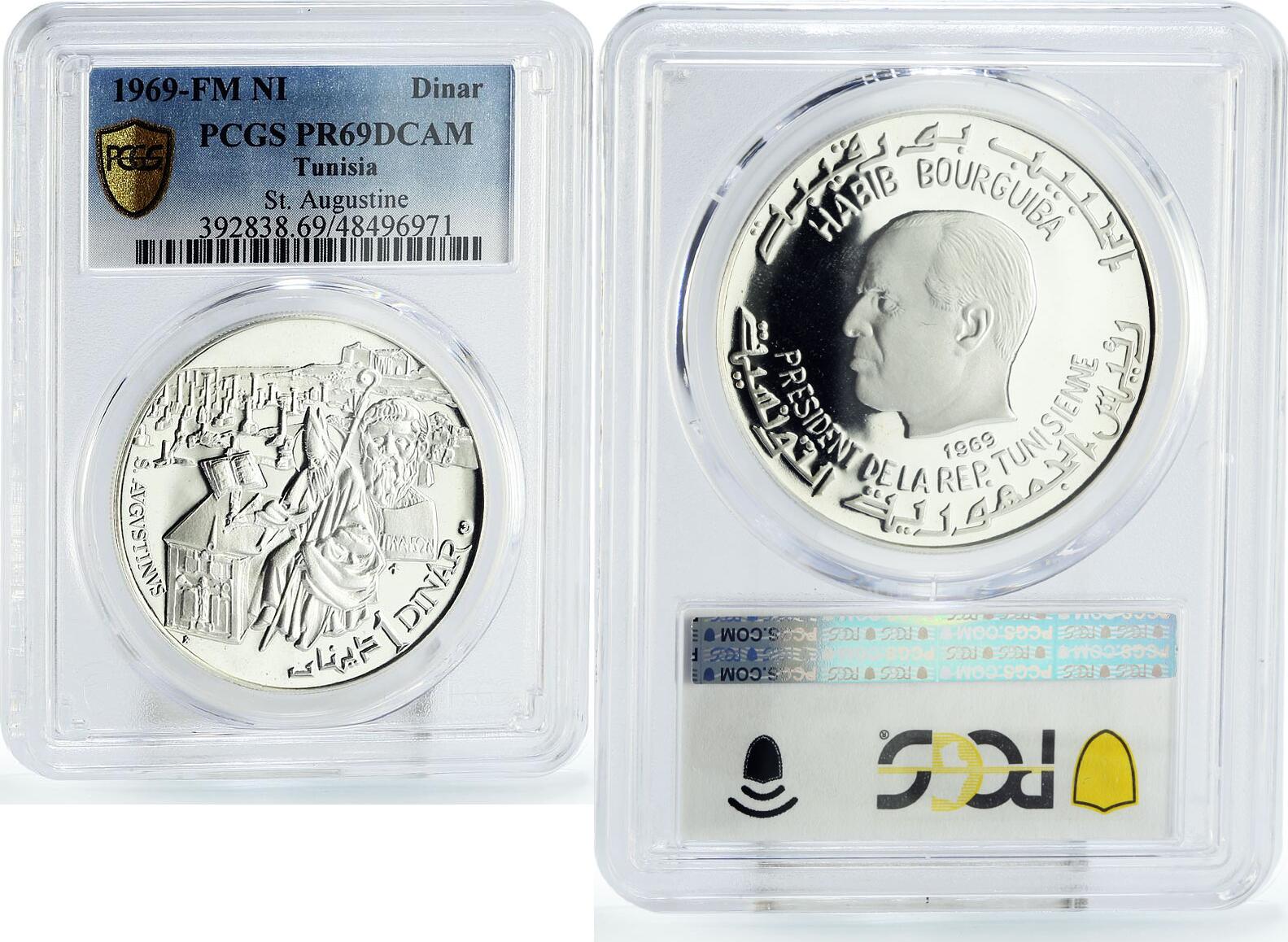 Tunisia 1 dinar St Augustine of Hippo Seated Fugure PR69 PCGS silver ...