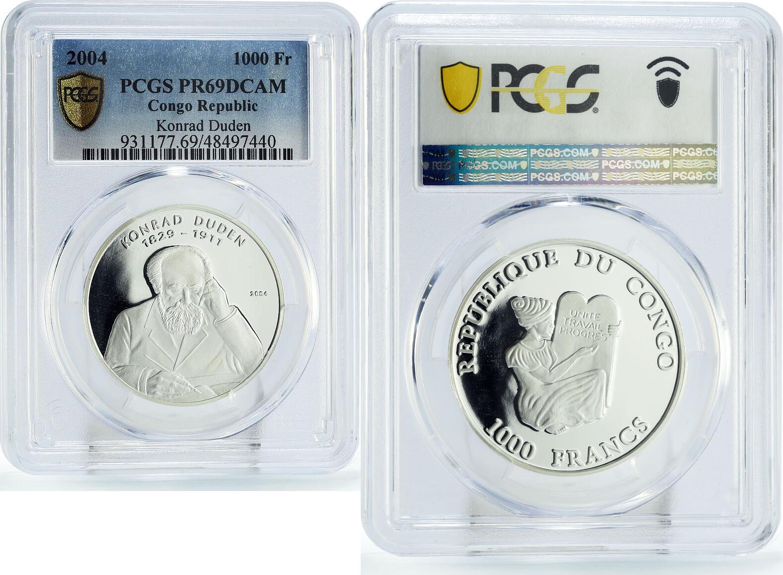 Congo 1000 francs Philologist Konrad Duden Science PR69 PCGS silver ...
