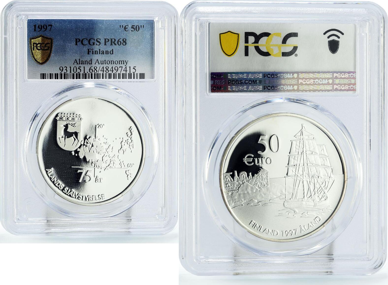 Finland 50 euro Aland Automony 75th Anniversary Ship Clipper PR68 PCGS ...