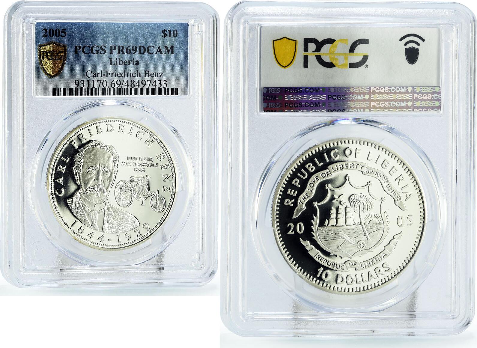 Liberia 10 dollars Carl Friedrich Benz Automobiles Cars PR69 PCGS ...