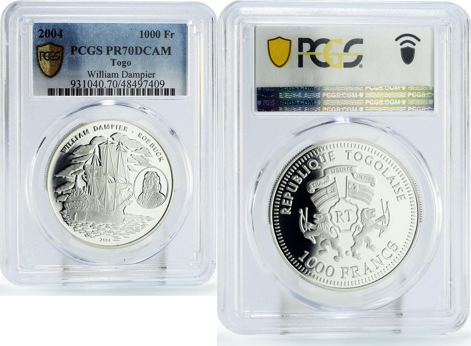 Togo 1000 francs Seafaring Dampier Roebuck Ship Clipper PR70 PCGS ...