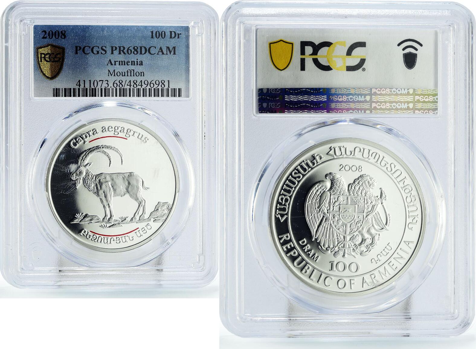 Armenia 100 dram Conservation Red Book Moufflon Fauna PR68 PCGS silver ...