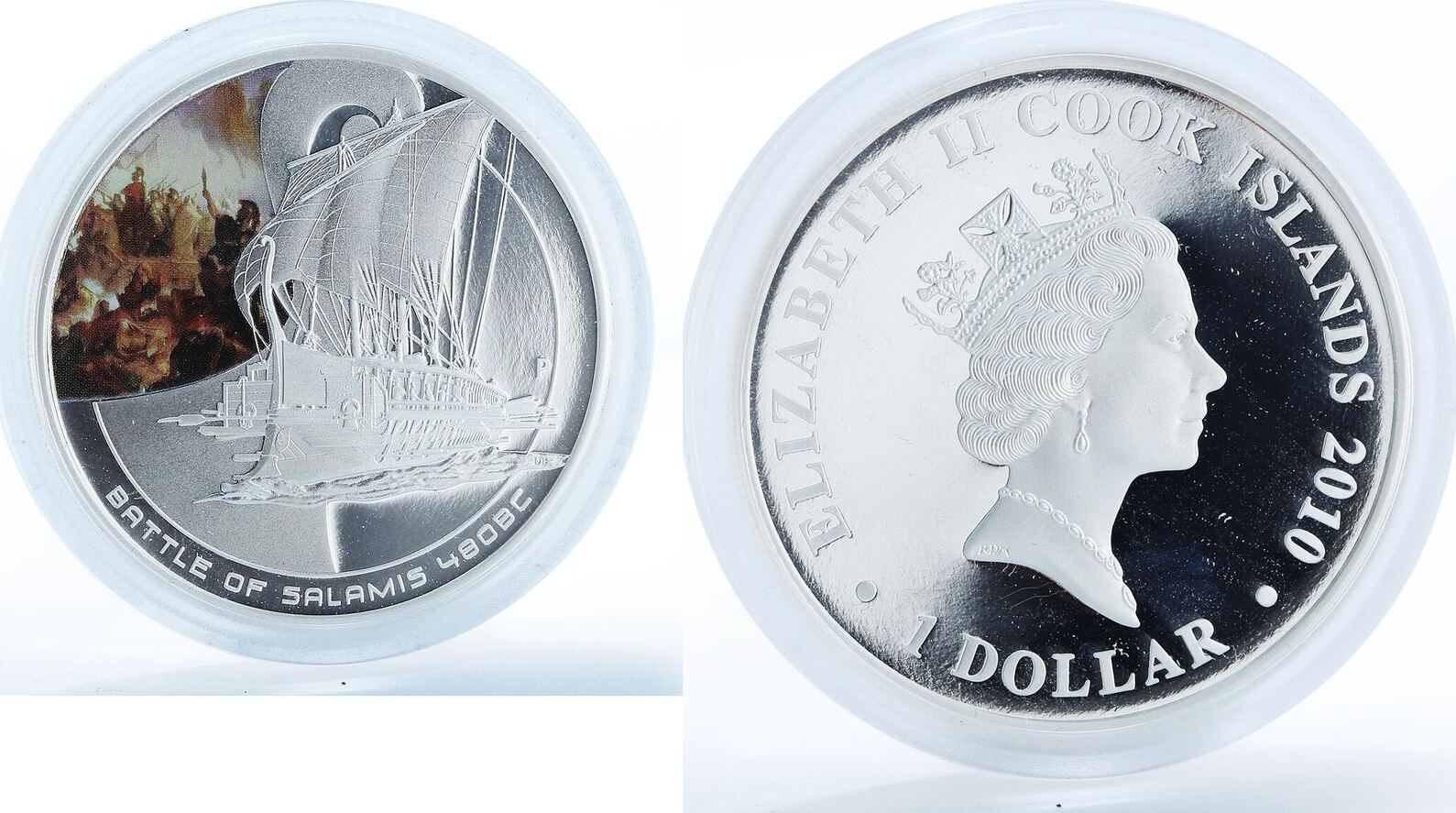 Cook Islands 1 dollar Famous Naval Battles Salamis Ship Clipper silver ...