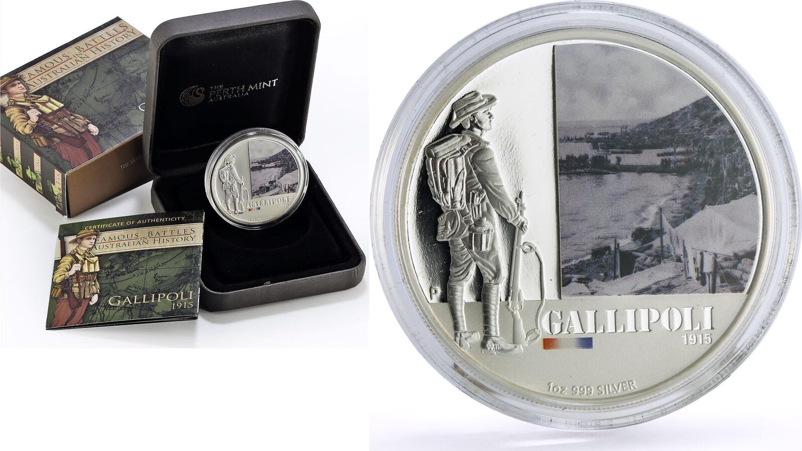 Australia 1 dollar Famous Battles Gallipoli 1915 Armed Soldier silver ...
