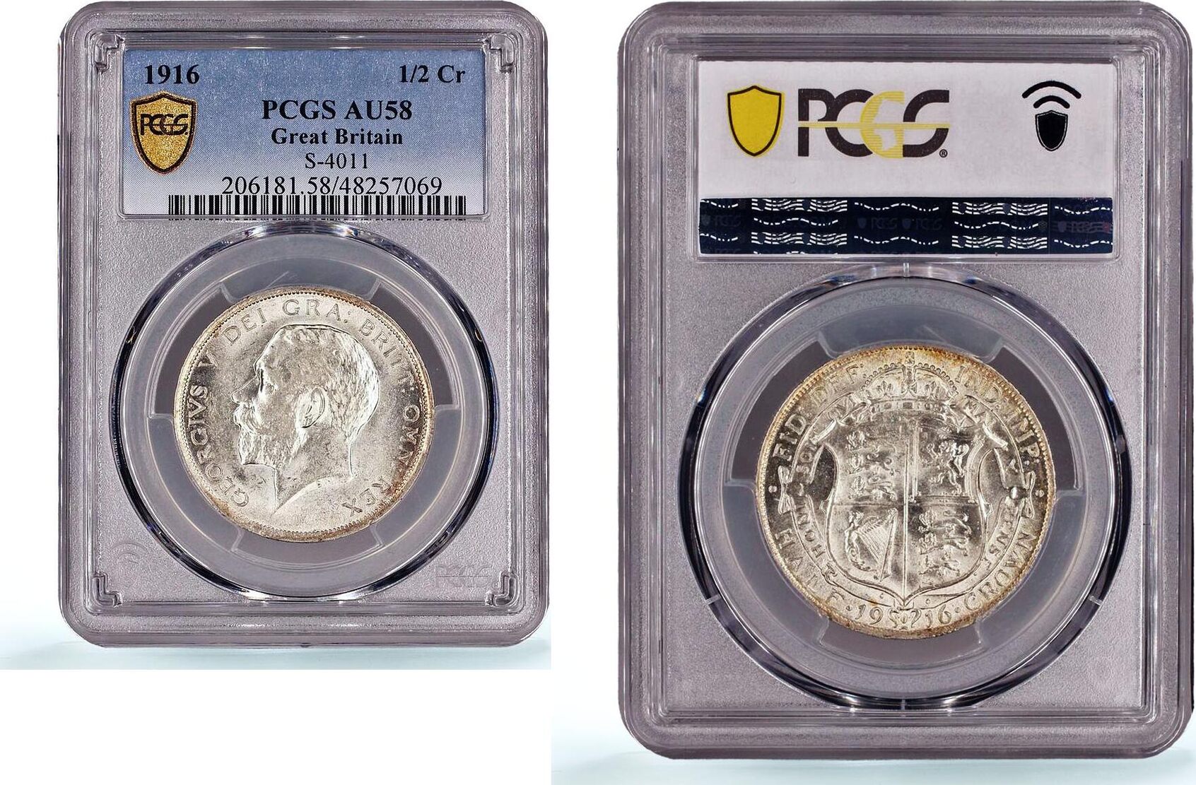 United Kingdom Great Britain 1/2 crown George V Coinage KM-818.1 AU58 PCGS silver coin 1916 UNC ...