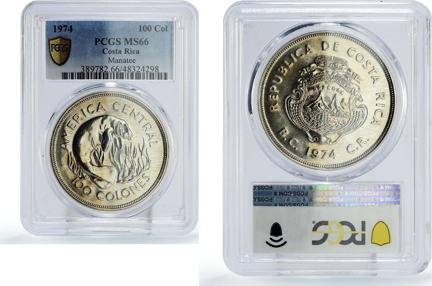 Costa Rica 100 colones Conservation Manatee Fauna MS66 PCGS silver coin ...