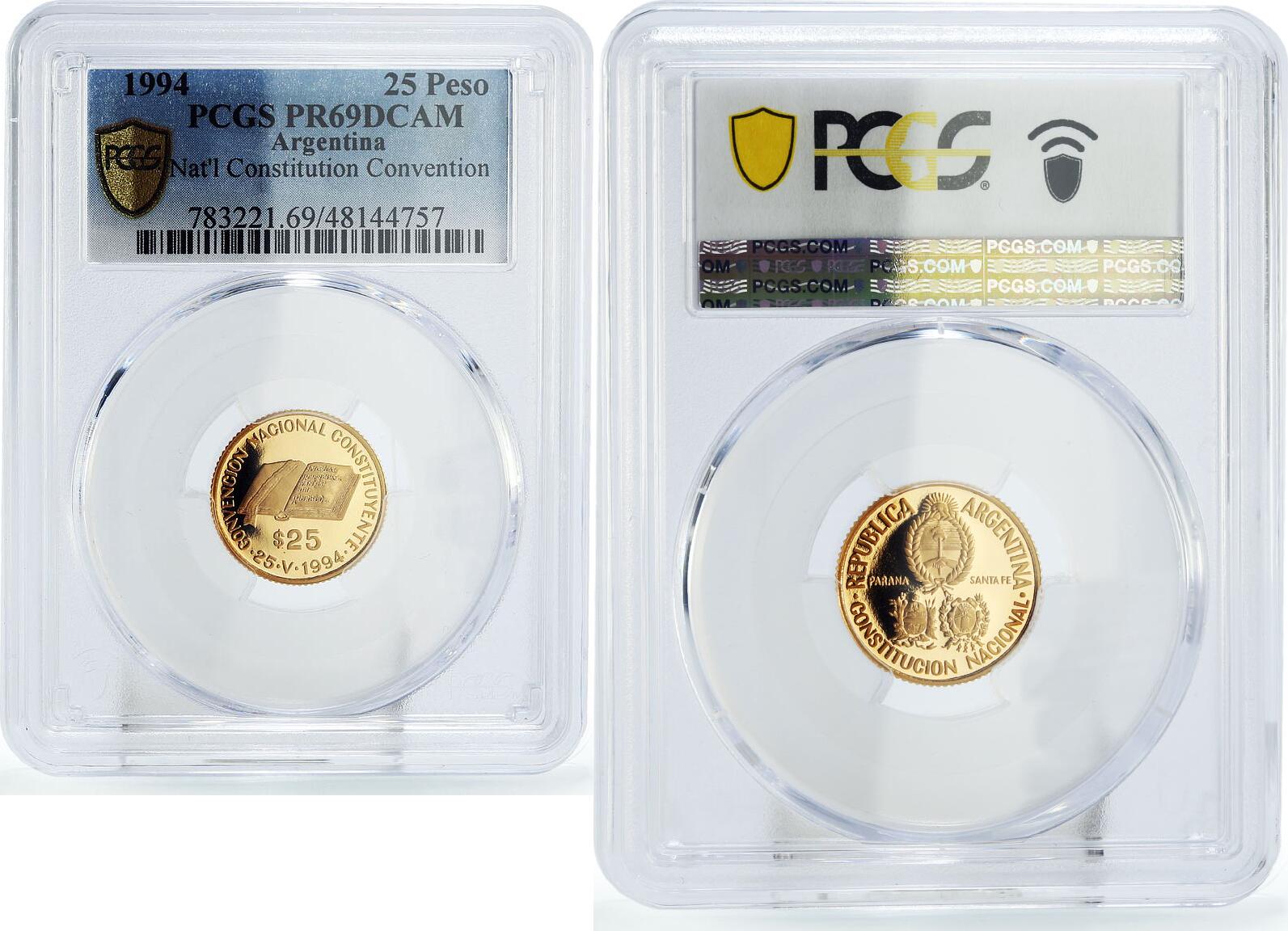 Argentina 25 pesos National Constitution Convention PR69 PCGS gold coin ...