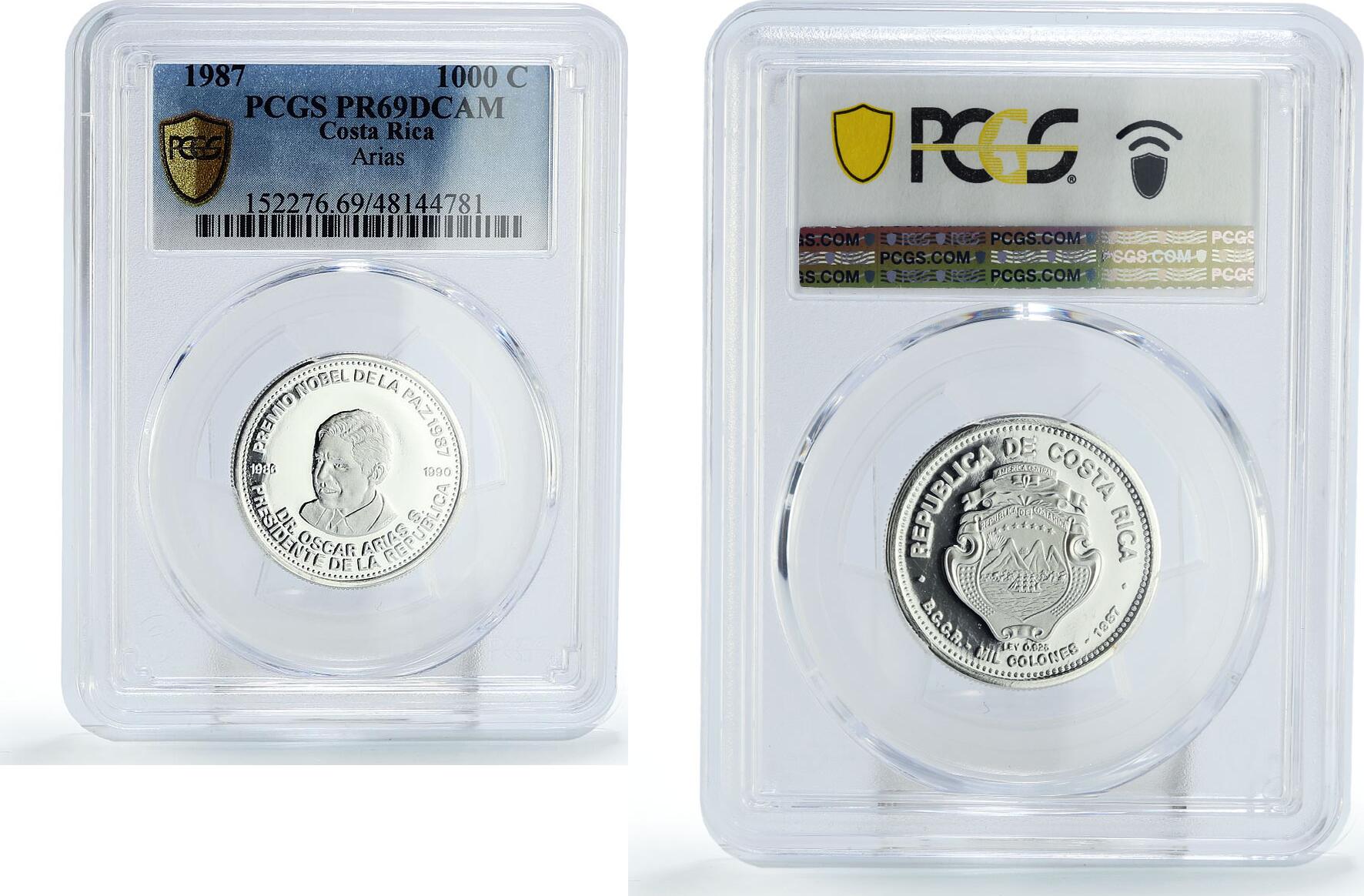 Costa Rica 1000 colones President Oscar Arias Nobel Prize PR69 PCGS ...