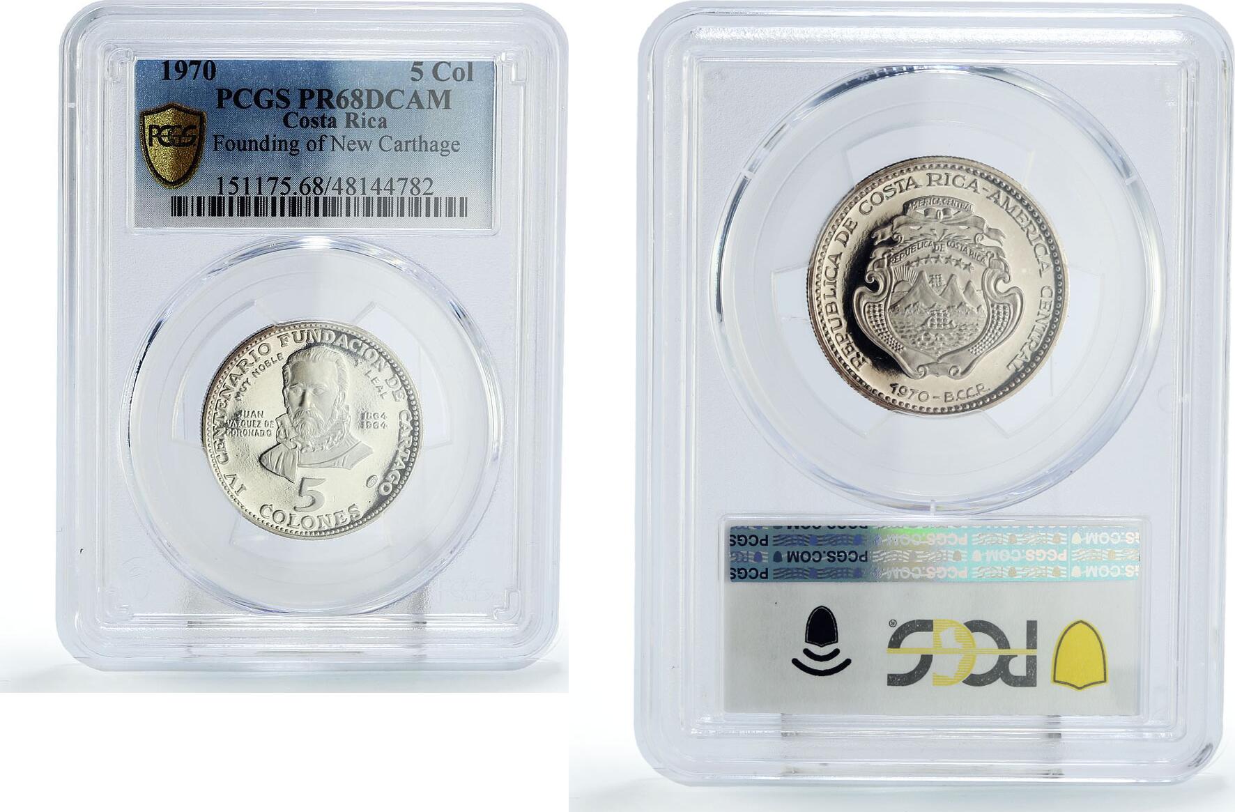 Costa Rica 5 colones Coronado New Carthage Founding PR68 PCGS silver ...