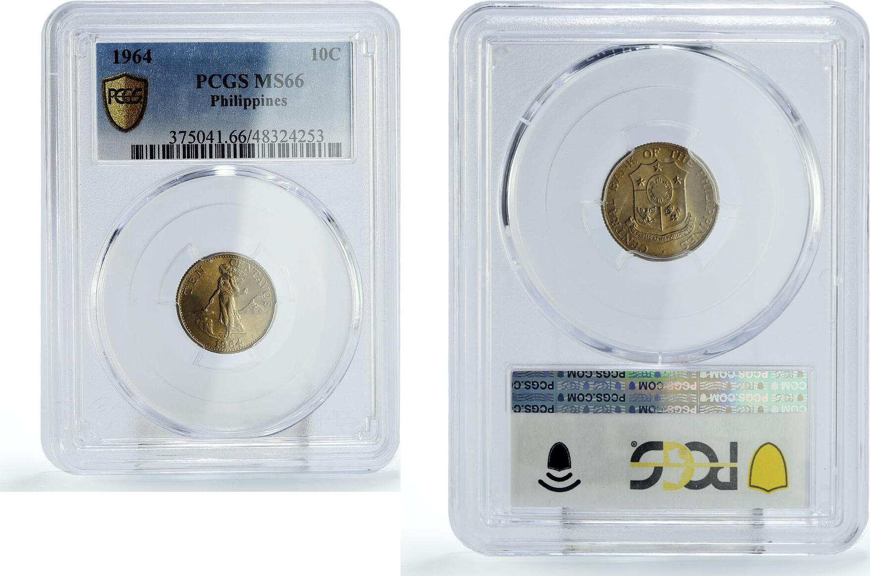 Philippines 10 centavos Regular Coinage Liberty KM-188 MS66 PCGS CuNi ...