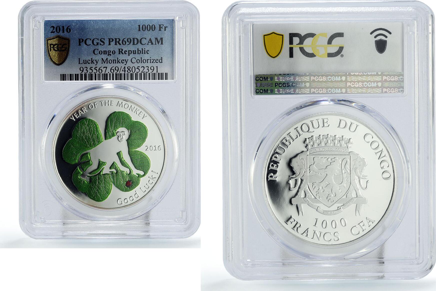 Congo 1000 francs Lunar Year of the Monkey Lucky PR69 PCGS silver coin ...