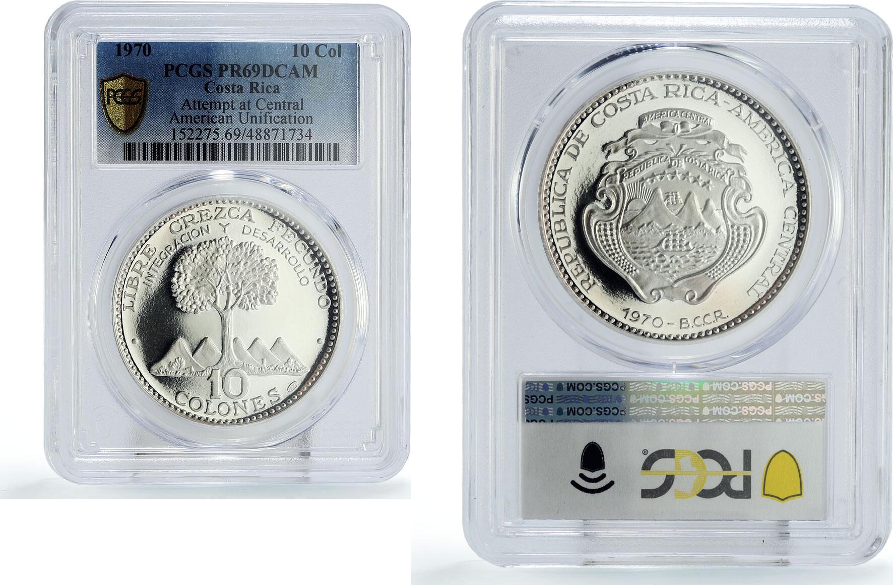 Costa Rica 10 colones Central American Unification Attemp PR69 PCGS Ag ...