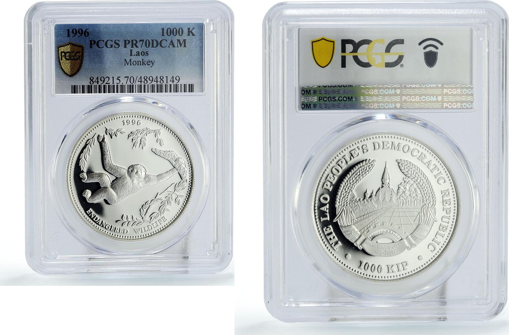 1000 jkip Laos 1000 kip Conservation Wildlife Gibbon Monkey Fauna PR70 ...