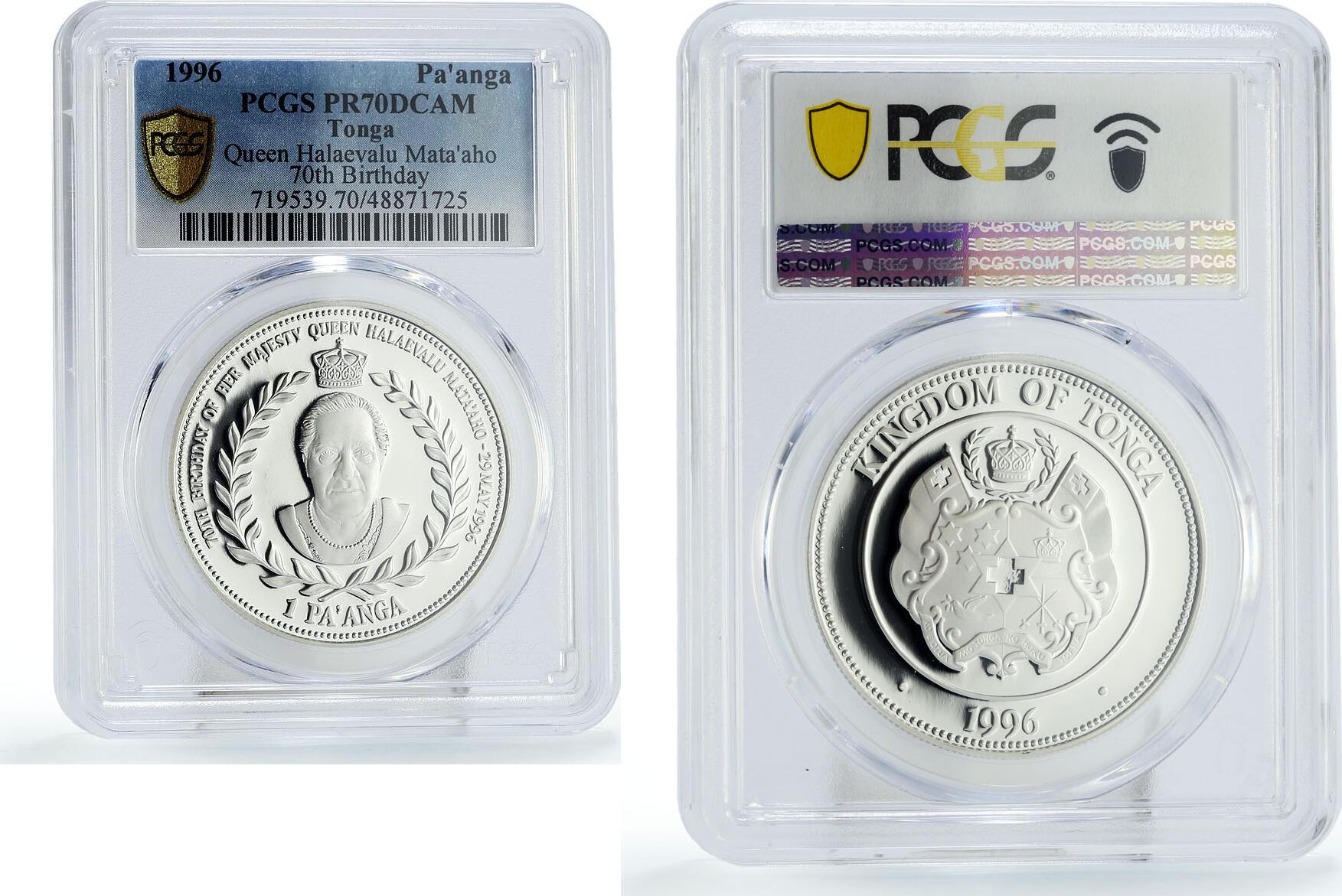 Tonga 1 paanga Queen Halaevalu Mataaho Birth Politics PR70 PCGS silver ...