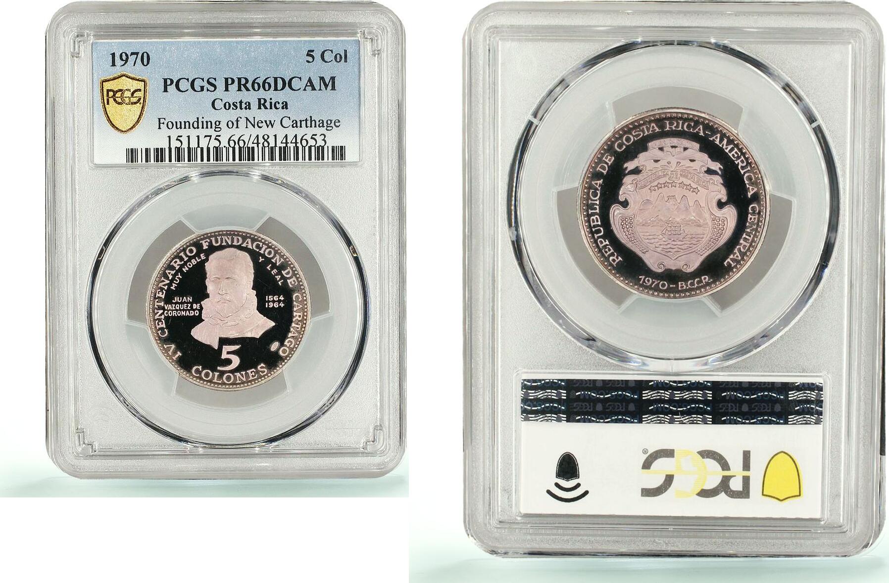 Costa Rica 5 colones Coronado New Carthage Founding PR66 PCGS silver ...